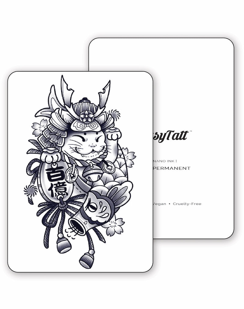 Japanese Samurai Cat Semi-Permanent Tattoo | EasyTatt™