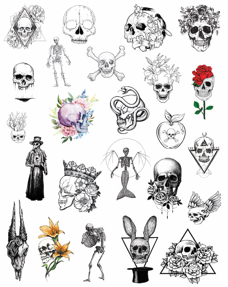 (24 Tattoos) Skulls Temporary Tattoos | EasyTatt™