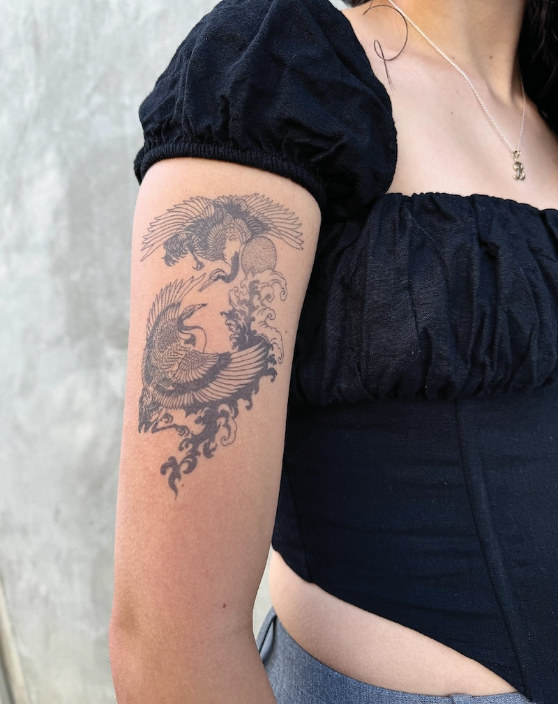 Japanese Birds Semi-Permanent Tattoo | EasyTatt™