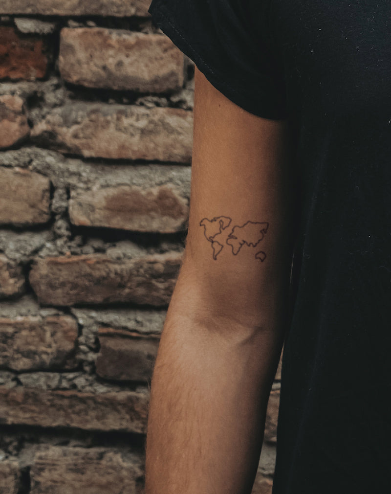 World Map Tattoo World Map Temporary Tattoo (set Of 3) Etsy